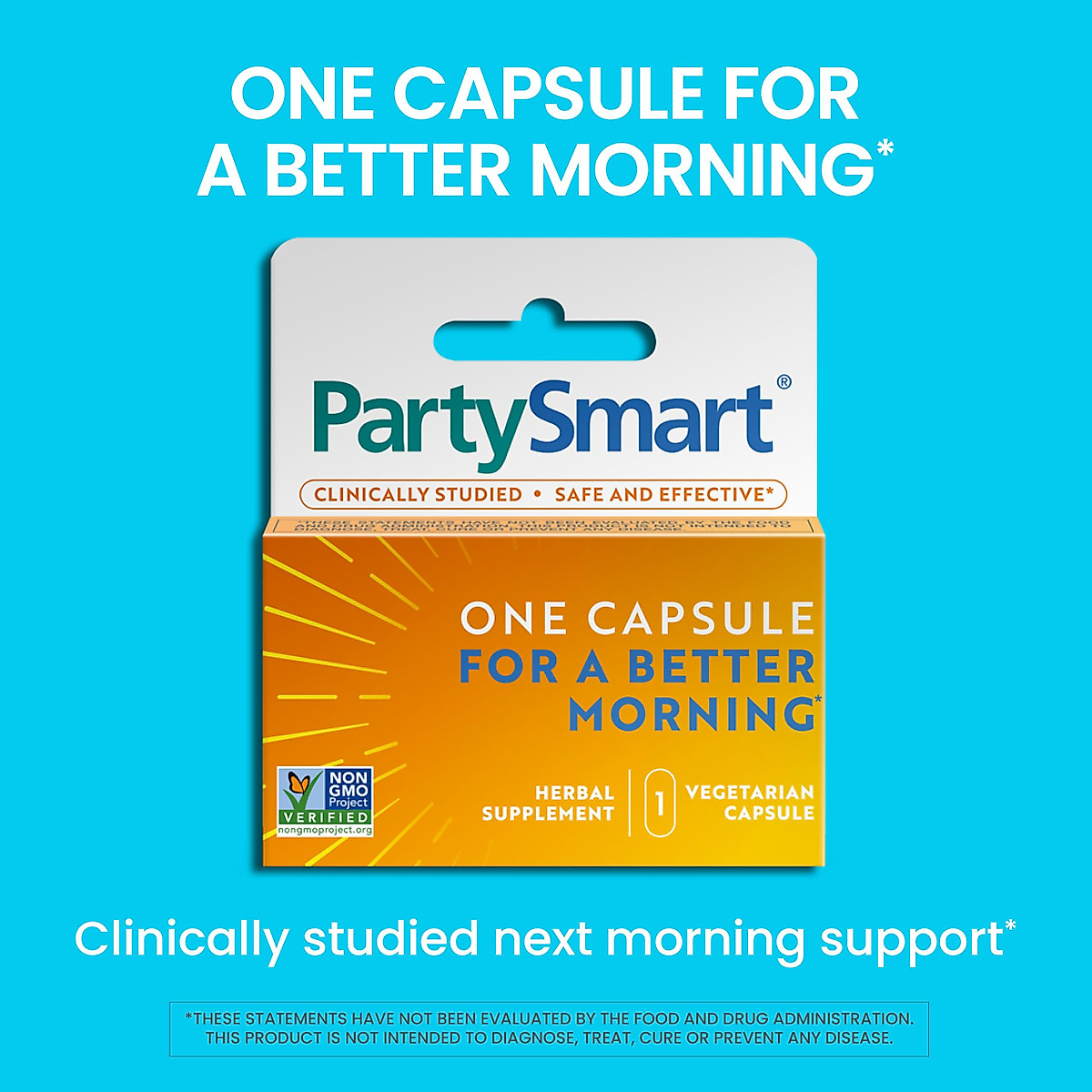 PartySmart, One Capsule for a Better Morning, 10 nights out Supply, Non-GMO, Plant-based, 250 mg, 10 capsules
