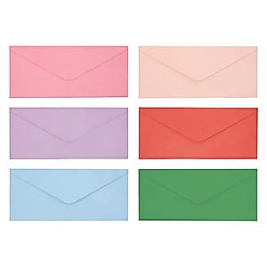 96-Pack #10 Colored Business Envelopes for Checks, Invoices, Mailing Letters, Invitations, Announcements, Office Supplies, Gummed Seal, 6 Pastel Colors (4-1/8 x 9-1/2 in)