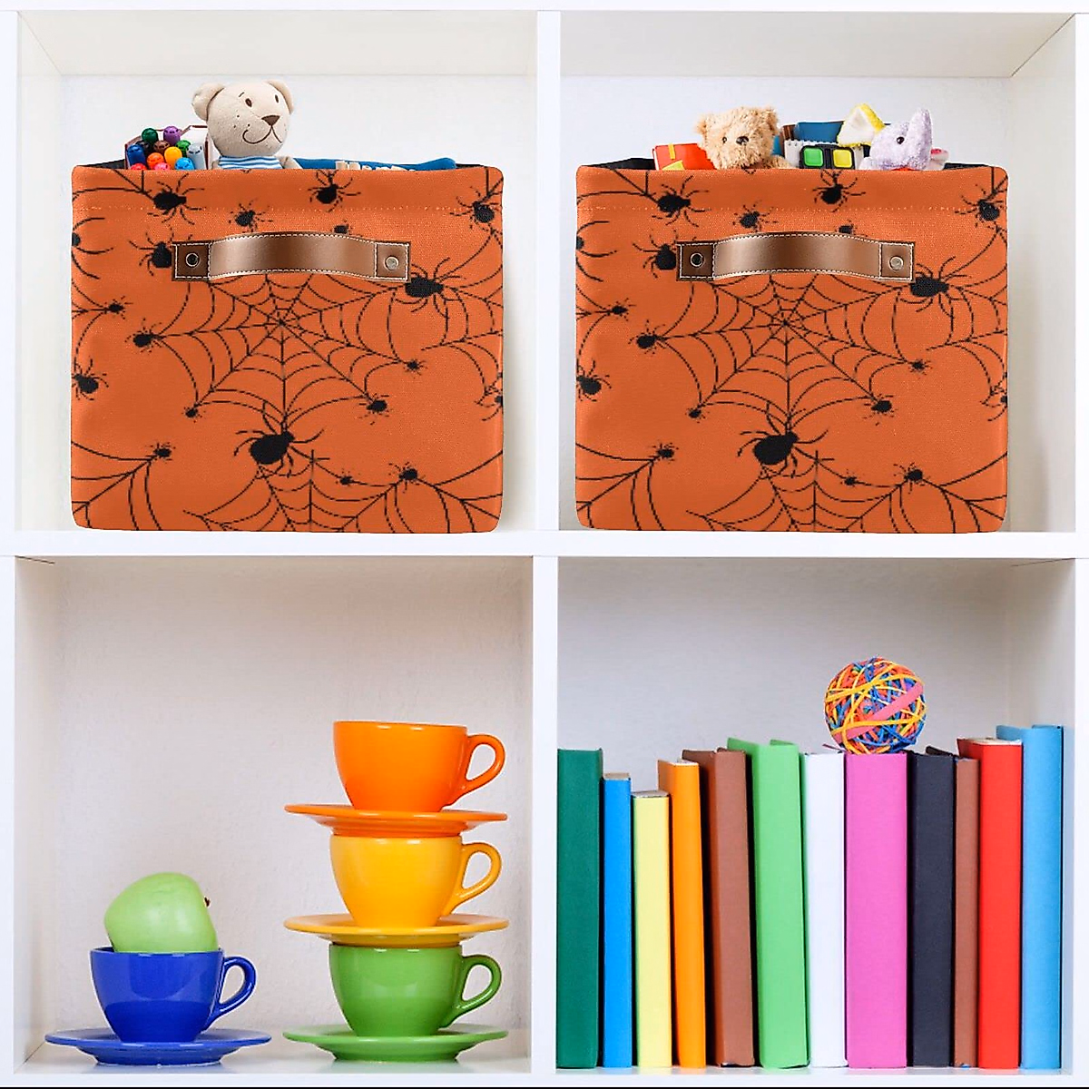 ALAZA Halloween Spiderweb Orange Foldable Storage Box Storage Basket Organizer Bins with Handles for Shelf Closet Living Room Bedroom Home Office 1 Pack