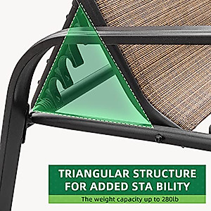 GUNJI Lounge Chairs for Outside 3 Pieces Patio Chaise Lounge Outdoor Adjustable Textilene and Folding Pool Lounge Chairs Set of 2 with a Large Tempered Glass Table (Brown)