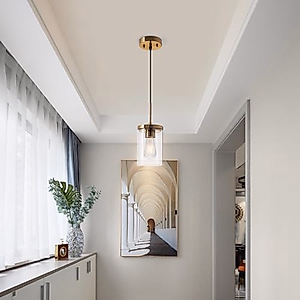 OUVR Gold Pendant Light Fixtures,5 Inch Globe Pendant Lights Kitchen Island with Clear Glass, Hanging Lights for Kitchen Island, Dining Room, Bedroom, Hallway, Farmhouse - 1 Pack