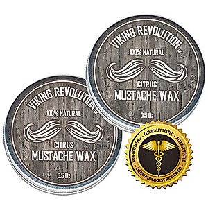 Viking Revolution Mustache Wax 2 Pack - Beard & Moustache Wax for Men - Strong Hold Helps Train Tame & Style (Citrus, 2 pack)