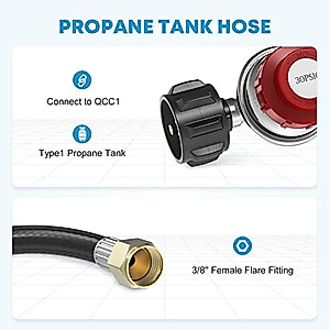 Kohree 4FT Adjustable Propane Regulator with Hose High Pressure, 0-30 & 0-60 PSI Gauges & ⅜ Flare Fitting for Fire Pit, Fryers, Burners, Heaters, QCC1 Tank, BBQ Grill, Smoker, Cooker, Stoves