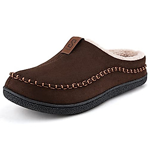 Zizor Mens Slippers, Slip On House Slippers for Men, Mens Gifts, Memory Foam, Indoor Outdoor House Shoes, Clogs with Rubber Sole (Moc Coffee, Size 11-12)