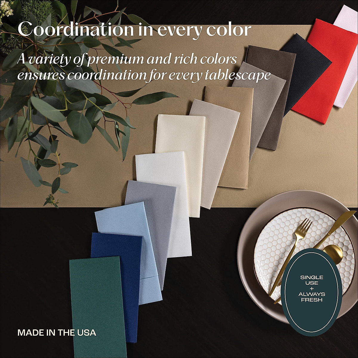 50-Pack Disposable Linen-Feel Dinner Napkins With Built-in Flatware Pocket, BLUE Prefolded Cloth Like Paper Napkins For Wedding, Dinner Or Party