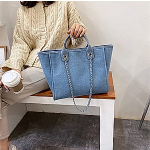 XACKWUERO Women Fashion Classic Canvas Bag Large-Capacity Shoulder Handbag Tote Shopper Bag with Chain Shoulder Strap (Khaki)