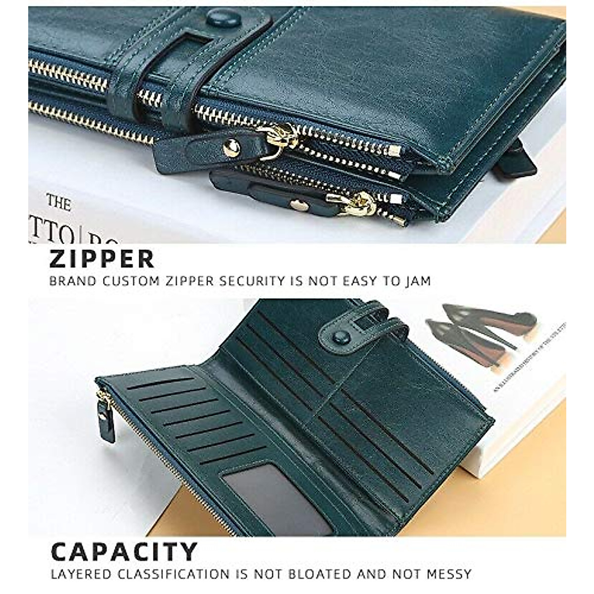 MICROSEVEN Women's Women Large Capacity Leather Double Zipper Long Purse Wallet Phone Bag (Baby Pink)