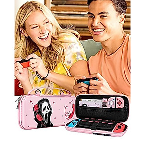 Xinocy for Nintendo Switch 9 in 1 Storage Accessories Kit with Travel Carrying Case+Switch Protective Cover+Game Case Holder+Strap+Sticker+2 Joycon Shells+2 Thumb Caps Cute Funny for Girls Kids p