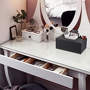 Sumnacon PU Leather Rectangular Tissue Box Cover - Multifunctional Tissue Box Holder with Stationery Remote Control Box, Decorative Tissue Pen Remote Organizer for Home/Office/Car/Restaurant, Black