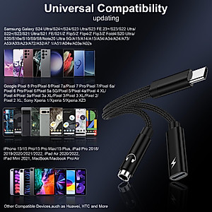 Samsung Galaxy S23 Headphone Adapter, 2 in 1 USB C to 3.5mm Aux Audio Jack with 60W Fast Charging Dongle Cable for Galaxy S24 S23 Ultra S22 S21 A14 A54 A13 Flip5, iPhone 15/15 Pro Max, Pixel 8 7 6 5 4