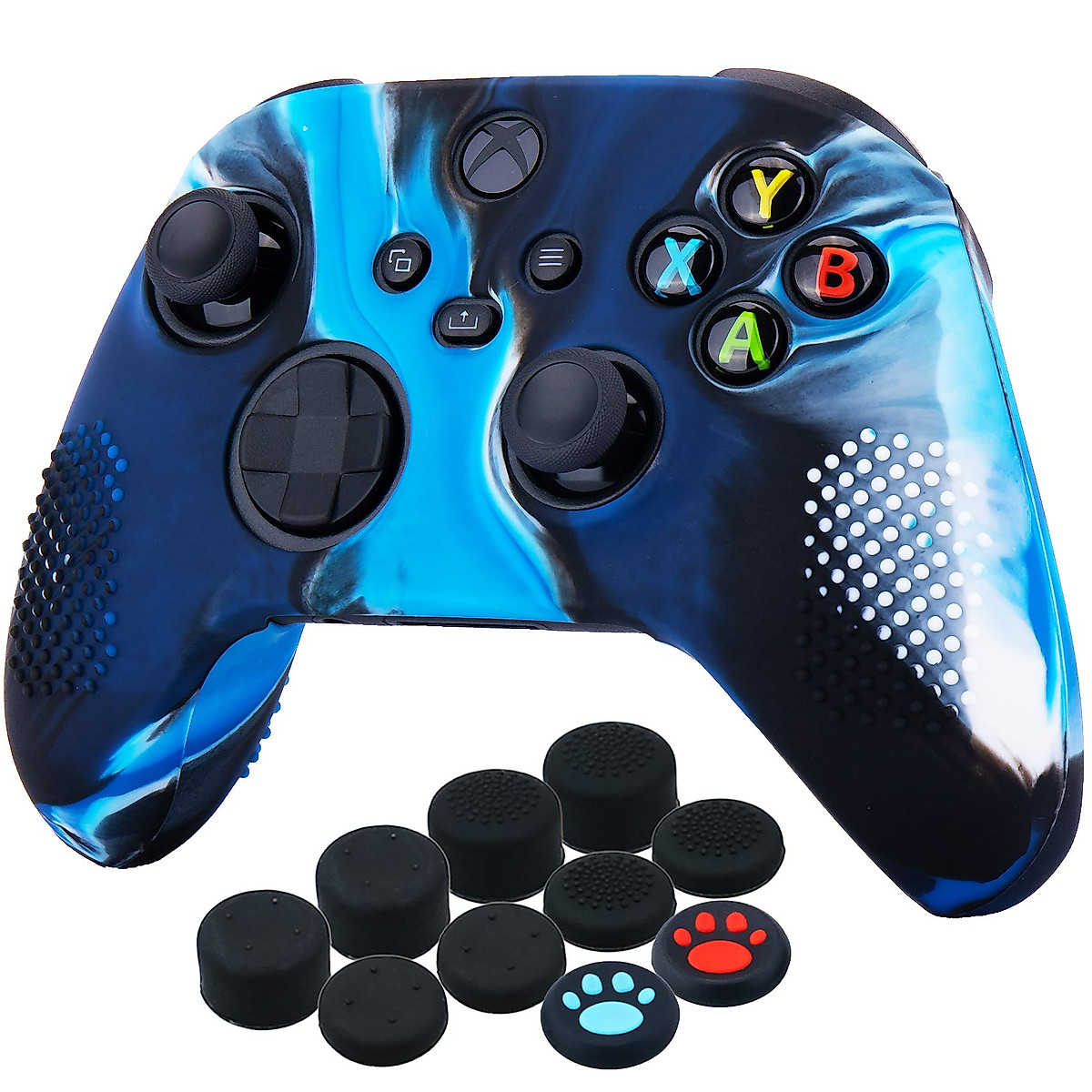 YoRHa Silicone Cover Skin Case for Xbox Series X/S Controller x 1(Camouflage Blue) with Thumb Grips x 10