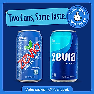 Zevia Zero Sugar Soda, Cola, 12 oz Cans (24-Pack) – Naturally Sweetened, Zero Calorie Sugar Free Soda - Non-GMO Project Verified, Gluten-Free, Vegan