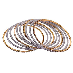 Efulgenz Indian Bangle Set Rhinestone CZ Plain Metal Bracelet Bangle Jewelry for Women (White (Set of 20 Pcs), 2-4)