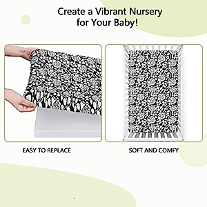 Roses Themed Fitted Crib Sheet,Standard Crib Mattress Fitted Sheet Toddler Bed Mattress Sheets-Great for Boy or Girl Room or Nursery,28“ x52“,White and Charcoal Grey