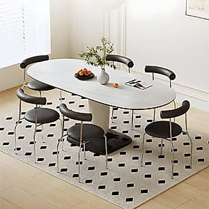 BIGMAII Oval Dining Table Modern Mid-Century Kitchen Table White Sintered Stone Top Table with Marble Pattern, Pedestal Dining Room Table 6 Person - 63" L Without Chairs