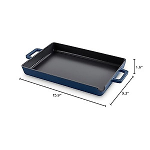 DASH Zakarian by Dash 9"x13" Nonstick Cast Iron Pan with Pour Spout and Removable Silicone Grips for Searing, Baking, Broiling, Grilling and more - Blue