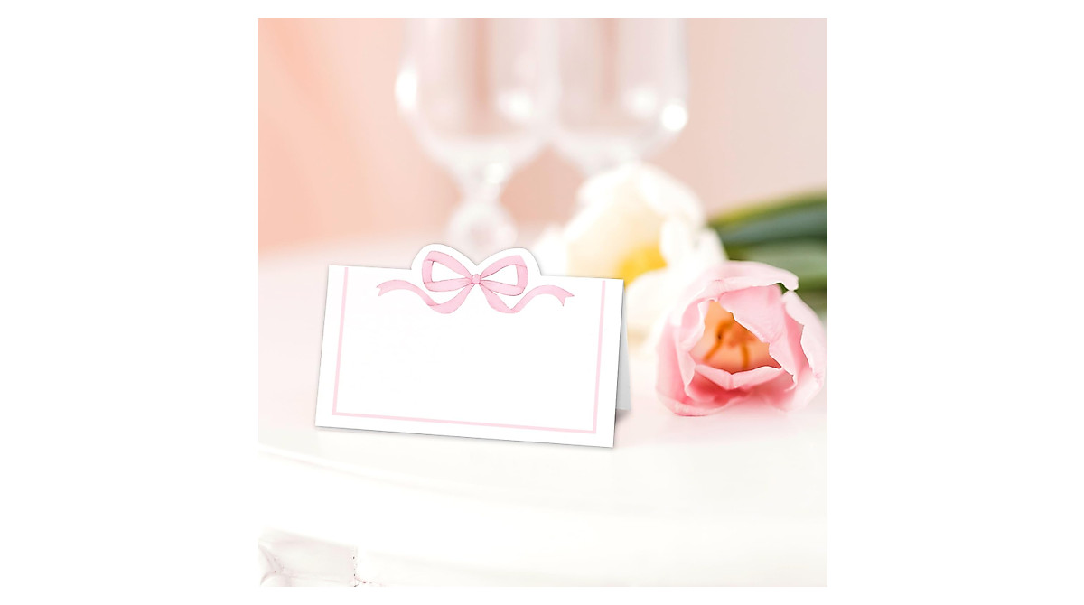 Cute Pink Bow Place Cards - 100 Pcs for Parties