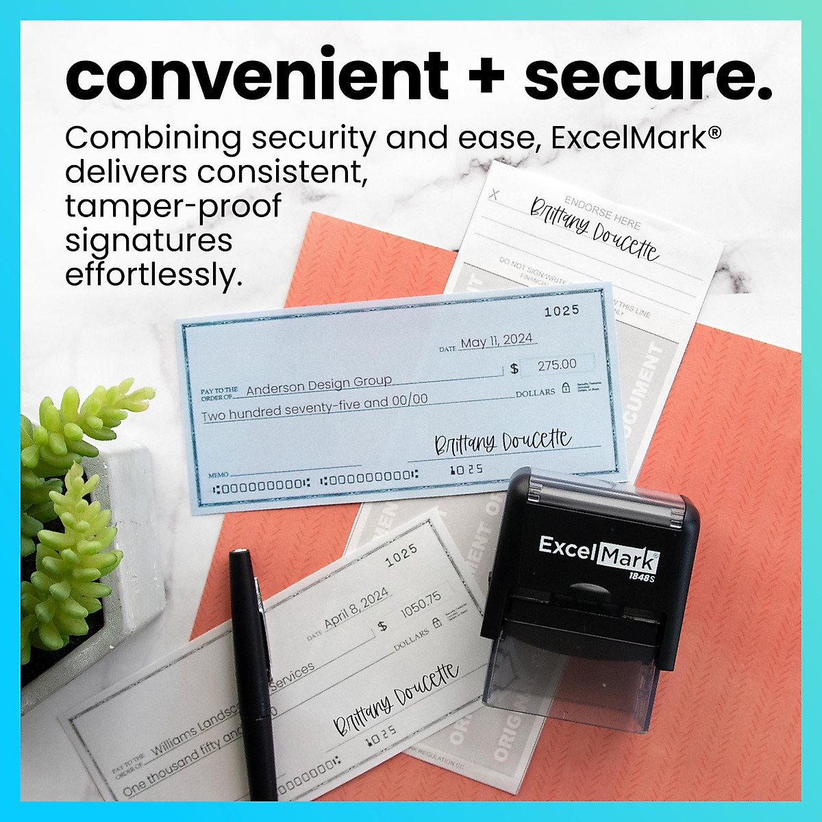 Custom Signature Stamp - Self Inking - Black Ink - Small