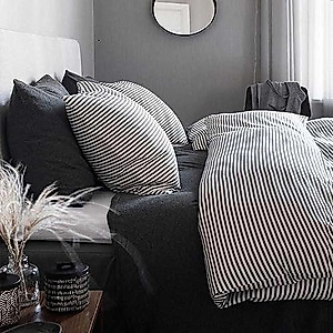 ETDIFFE Grey White Striped Comforter Set Full Size, 3pc Modern Gray Vertical Stripes Pattern Bed Set - Soft & Lightweight Pinstripe Microfiber Down Alternative Comforter (80x90) for Women Men
