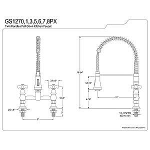 Kingston Brass GS1277PX Heritage Two-Handle Deck-Mount Pull-Down Sprayer Kitchen Faucet, Brushed Brass