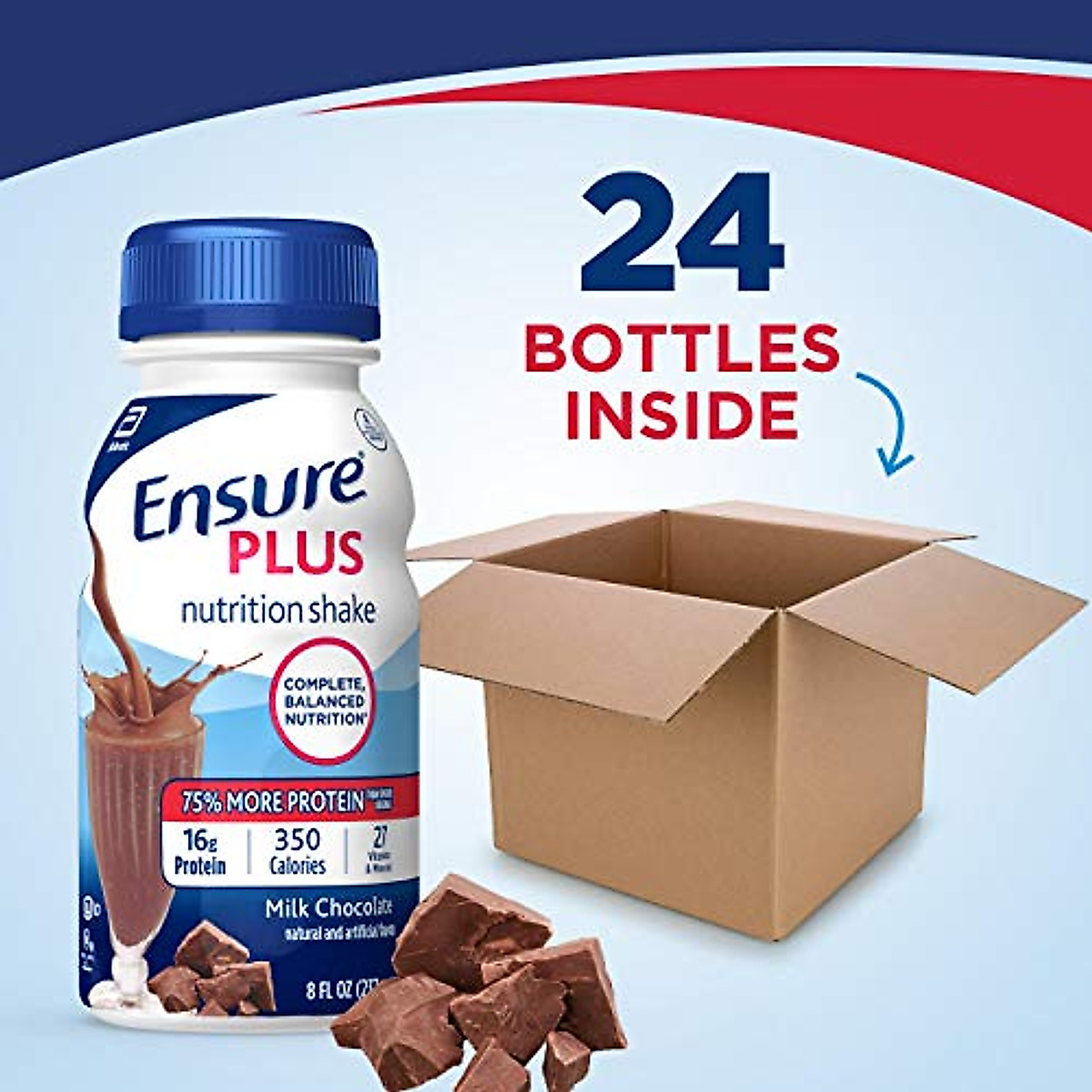 Ensure Plus Nutrition Shake With 16 Grams of Protein, Meal Replacement Shakes, Milk Chocolate, 8 Fl Oz (Pack of 24)
