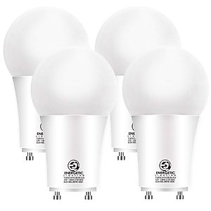 Energetic LED GU24 Base, A19 Shape, 60 Watt Equivalent (8.5W), 5000K Daylight, 800 Lumens, Non-Dimmable, 2 Pin LED Light Bulb, UL Listed, 4 Pack