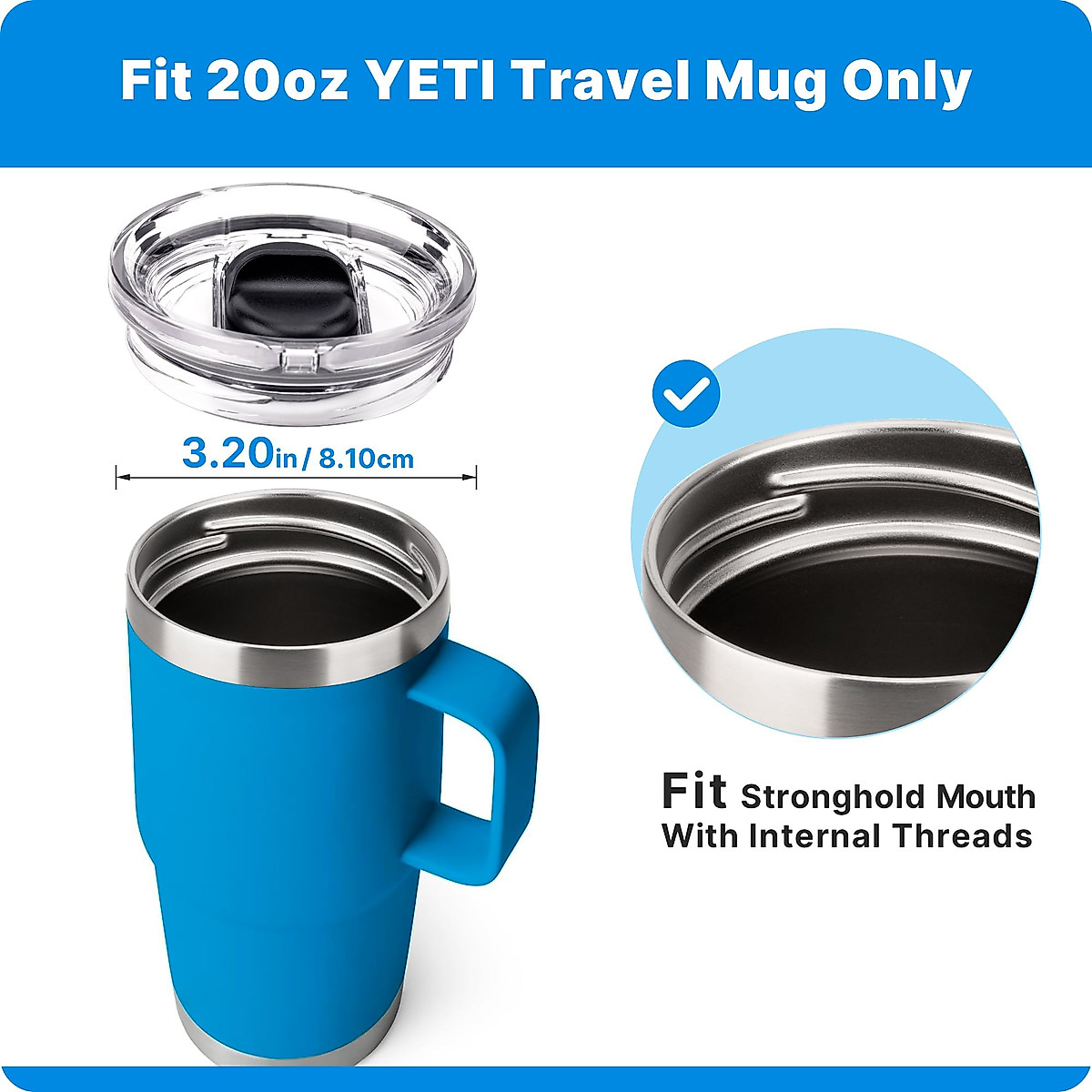 Bluwing 20 oz Screw Top Lid Replacement for YETI 20oz Travel Mug with Threads Only, Stronghold Lid Spill Proof for 20oz YETI Threaded Travel Mug(1 Pack)