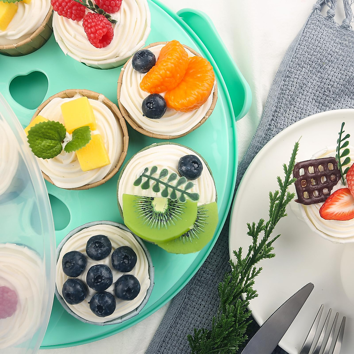 HANSGO Round Cake Carrier, Cake Container with Lid and Handles 3-in-1 Multipurpose Cake Keeper Holder Platter for Cupcake Devil Eggs 10 Inch Cake Dishwasher Safe