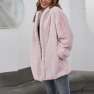 Coats For Women, Long Peacoat Autumn/Winter Fashion Solid Colour Loose Fleece Mid Length Warm Coat Woman Puffer Women Velvet Blazer Jackets Size Outerwear Jacket Coats (XL, Pink)