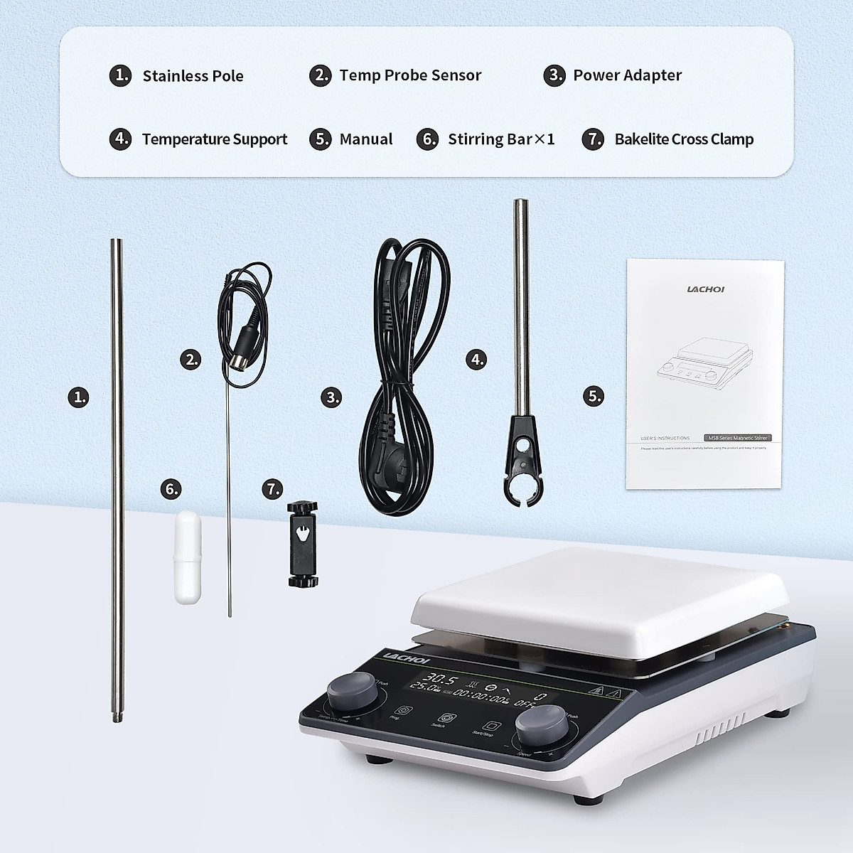 Magnetic Stirrer Hot Plate 300℃ 5000ml LCD Digital Hot Plate Stirrer 5.9×5.9 Inch Magnetic Stir Plate with Timer 100-1600RPM 110V Magnetic Hotplate Stirrer Mixer,Temp Probe Sensor Included