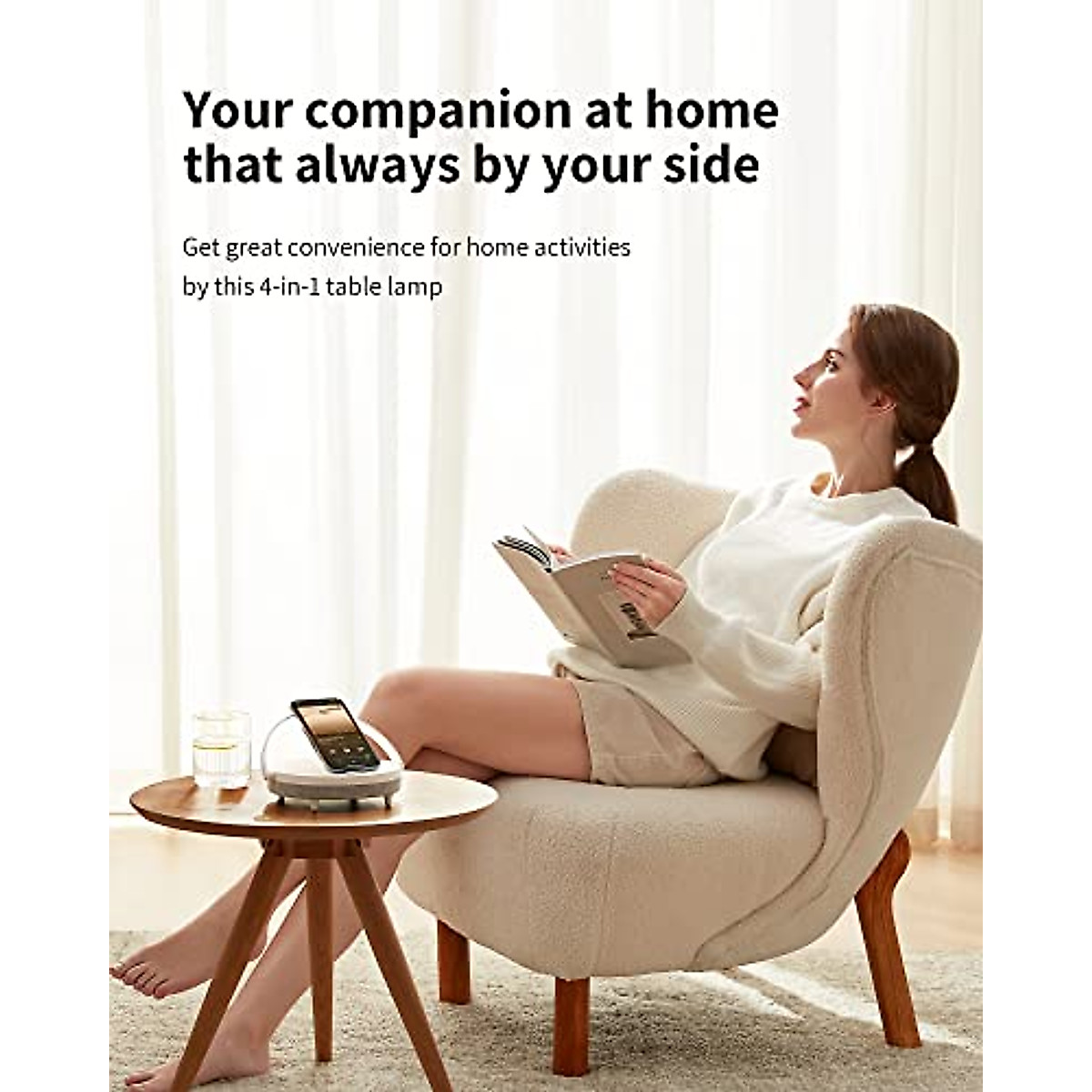 LED Night Light, EZVALO Music Bedside Lamp with Wireless Charger, 4 in 1 Touch Lamp, Portable Bluetooth Speaker, Phone Holder, Dimmable Wireless Charging Lamp Birthday Gifts for Women, Men, Dad, Mom