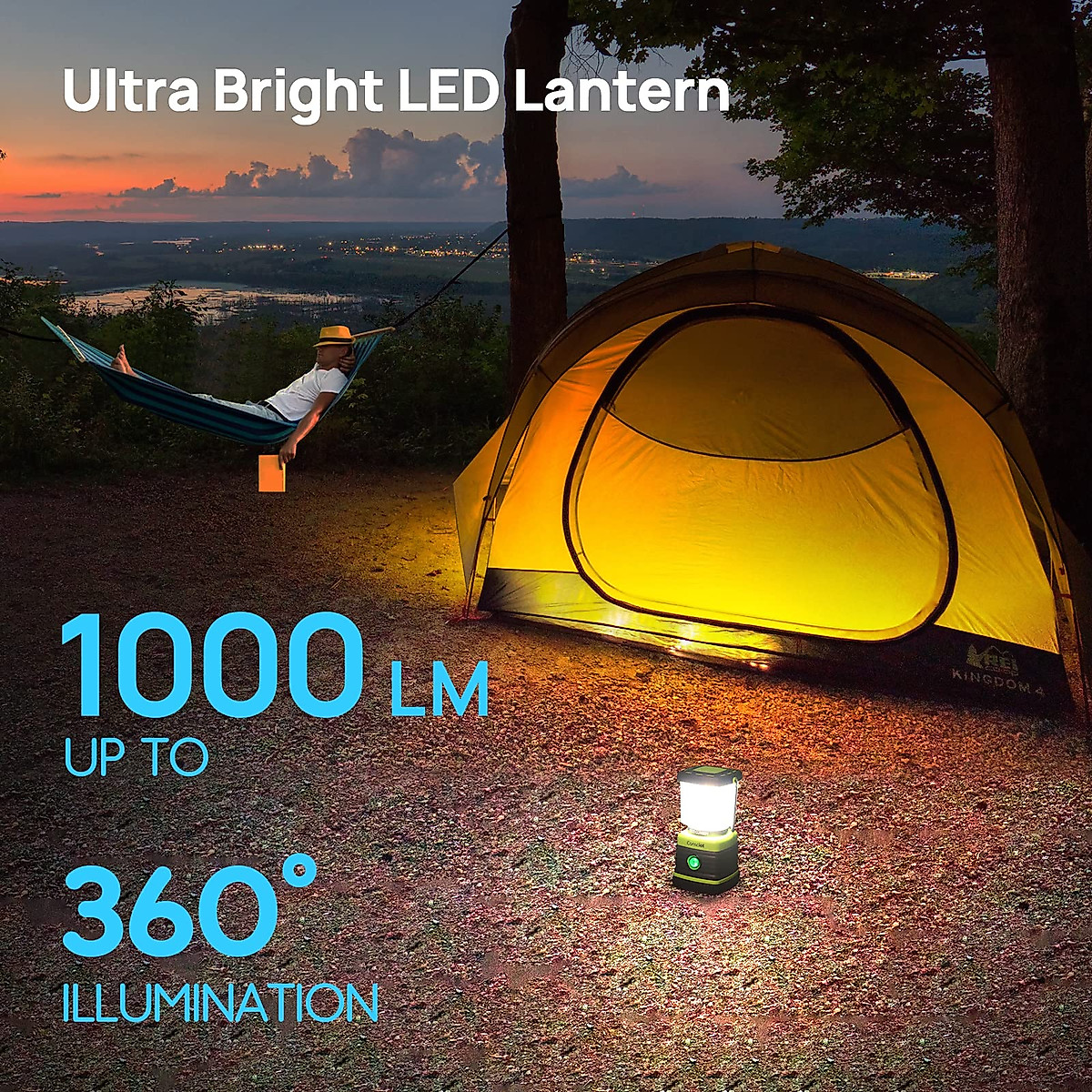LED Camping Lantern Rechargeable, Consciot Camping Lights, 1000LM, 4 Light Modes, 4400mAh Power Bank, IPX4 Waterproof, Dimmable Tent Lights for Emergency, Power Outages, USB C Cable Included, 2 Pack