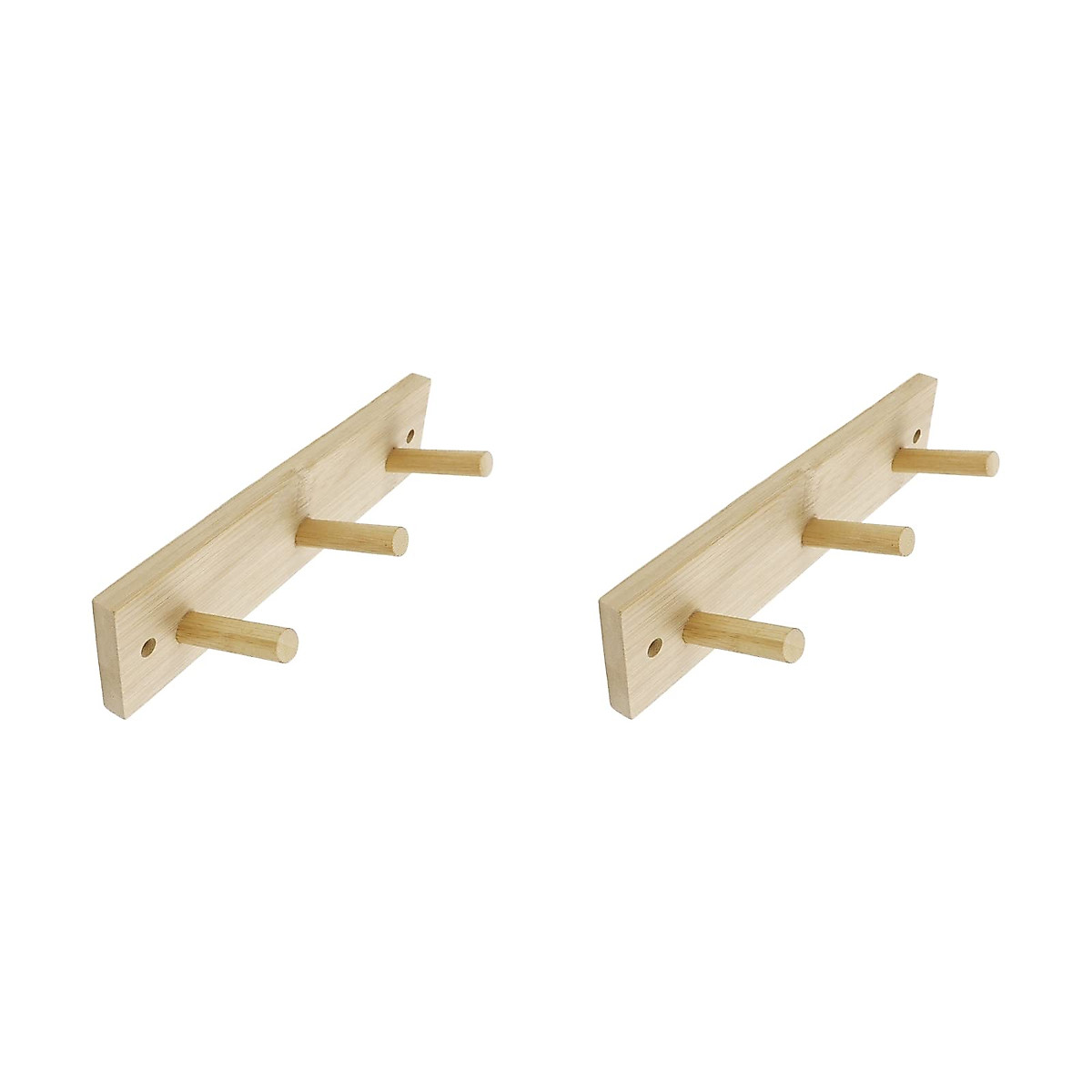 Wealrit 2 Pcs Bamboo Wall Mounted Wooden Entryway Hat Rack for Wall, Coat Hanger Hooks for Hanging Clothes Towels Purse Robes(3 Pegs)