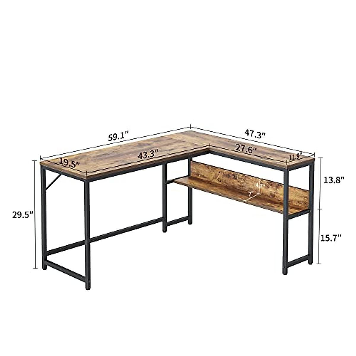 CubiCubi L Shaped Desk, 55.1 inch Corner Computer Desk with Storage Shelves, Study Writing Table Workstation with Open Shelves for Home Office, Rustic Brown