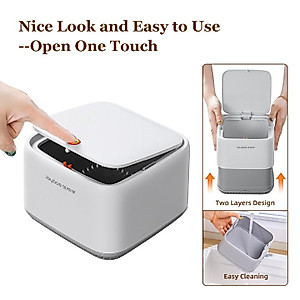 MOPALL Mini Desk Trash Can with Lid, Countertop Trash Can 0.5 Gallon, Small Garbage Can Table Top Trash Can, Tiny Waste Basket for Vanity, Office, Bedroom, Car (White, Square)