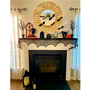 CACCO Halloween Fireplace Mantle Decorations,Black Lace Spiderweb Fireplace Mantle Scarf Cover Garland Festive Party Supplies 45 X 248cm 18 x 98 inch (Black)