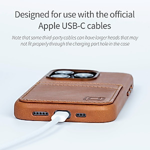 Dockem Genuine Leather Card Case for iPhone 15 Pro with Built-in Metal Plate for Magnetic Mounting, Stitched-on Wallet with 2 Credit Card Pockets (Light Brown, M2GL)