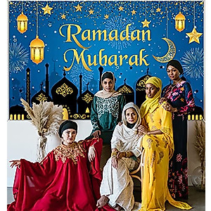PTFNY Ramadan Mubarak Backdrop Banner 71 x 43 Inch Large Size Muslim Eid Mubarak Backdrop Background Party Decorations Supplies Muslim Ramadan Photo Booth Props