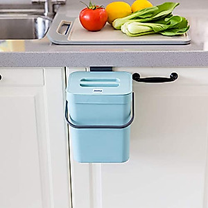 Jesintop Kitchen Compost Bin Indoor for Counter Top,Hanging Small Trash Can with Lid,Food Waste Bin,Mountable Compost Busket 1.3 Gal/5 L Series,Blue