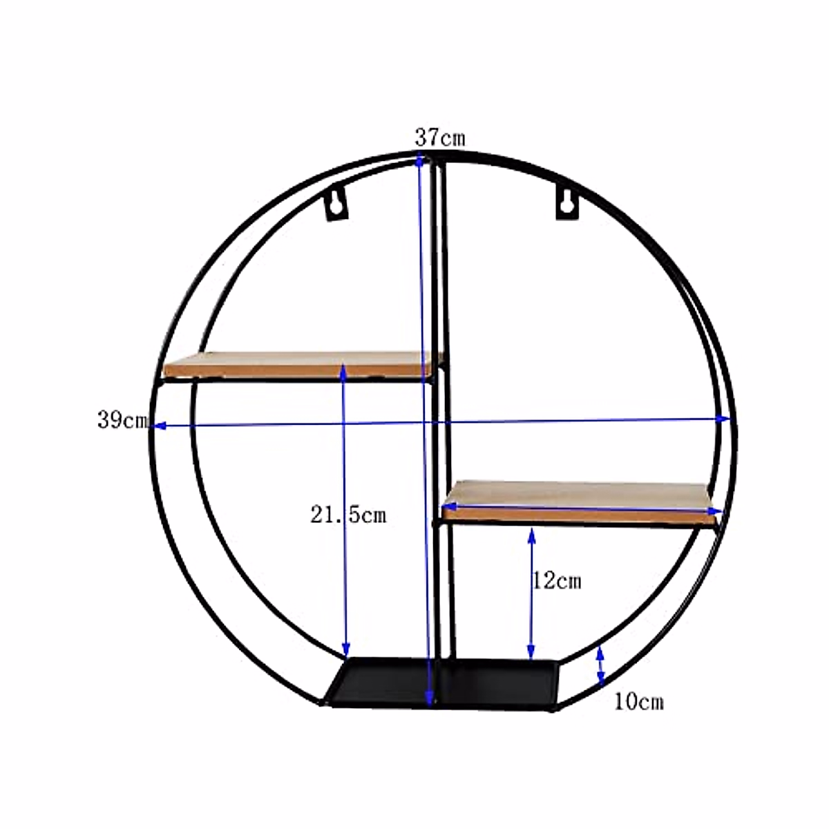 KEPMOGOH Round Floating Shelves, Wall Mounted Hanging Shelf, Geometric Style Decor Display Shelf, Wood Metal Decorative Wall Shelf for Living Room, Bedroom, 39×10cm