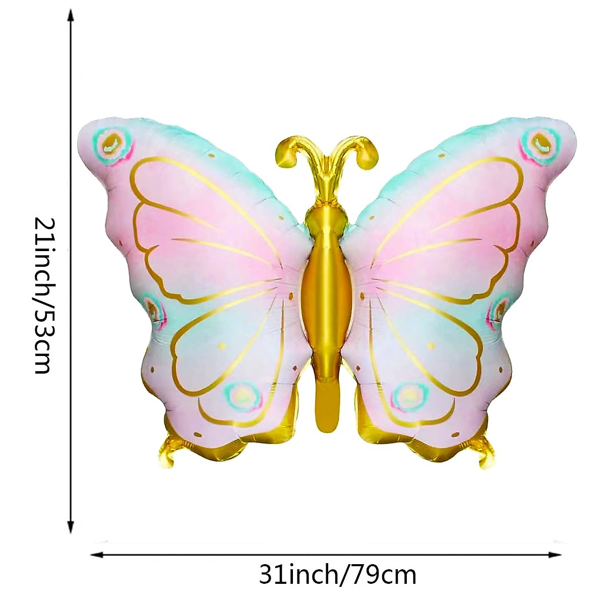 2Pcs Big Butterfly Balloons Pastel Pink Butterfly Foil Mylar Balloon,Colorful Butterfly Themed Baby Shower Girl Birthday Party,Wedding Summer Party Decorations Supplies(Light Pink Gradient Gold)