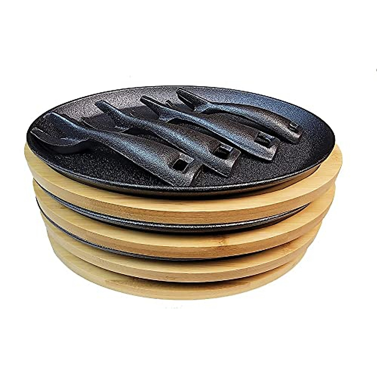 HAWOK Cast Iron Fajita pan with Bamboo Tray and Handle Set of 4…