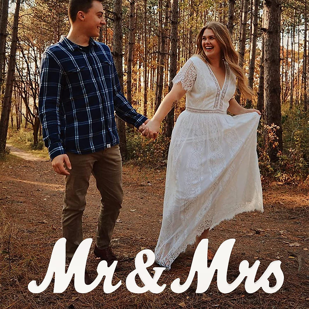 Henzxi Mr & Mrs Sign for Wedding Table, Large Mr and Miss Wooden Letters, Wedding Table Decorations, Anniversary Party Valentine's Day Decor (White)