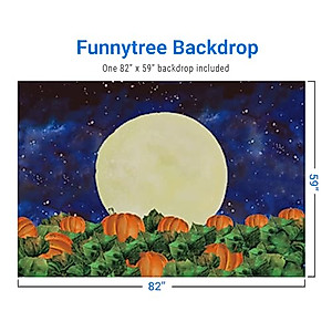 Funnytree 7x5FT Halloween Pumpkin Field Photography Backdrop for Kids Birthday Party Banner Starry Sky Night Moon Background Photo Booth