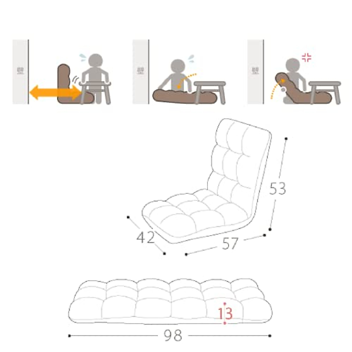 PRODCA Modern Folding Lounge Chaise for Living Room and Bedroom，5 Reclining Position, Djustable Foldable Modern Leisure Sofa Video Gaming Sofa