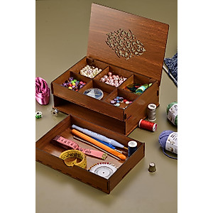 Reynoon Jewelry Box Organizer - Wood (Hard MDF) Jewelry Holder, 2 Layer, 6 Compartment, 1 Drawer Stackable Design, Wooden Jewelry Box Gift, Storage Case for Rings, Earrings, Necklaces, Bracelets