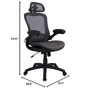 Amazon Basics Adjustable High-Back Mesh Chair with Flip-up Arms and Head Rest – Grey