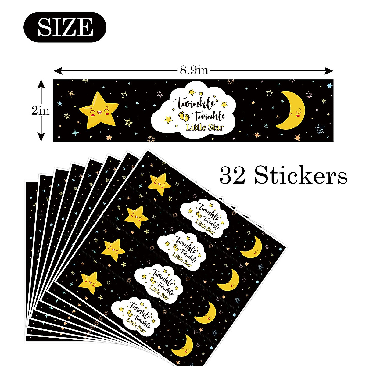 Black Gold Twinkle Twinkle Little Star Water Bottle Labels Stickers/Gender Reveal Bottle Wrappers/Welcome Baby/New Born Sign Baby Shower Party Water Labels Supplies (Set of 32)