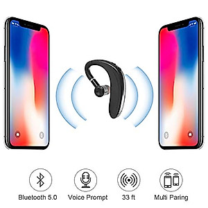 3C Light Bluetooth Headset,Wireless Earpiece V5.0 Ultralight Hands Free Single Ear Business Earphone Ear Hook Headphone with Mic for iPhone,Android Cell Phones Business/Office/Driving(Black)