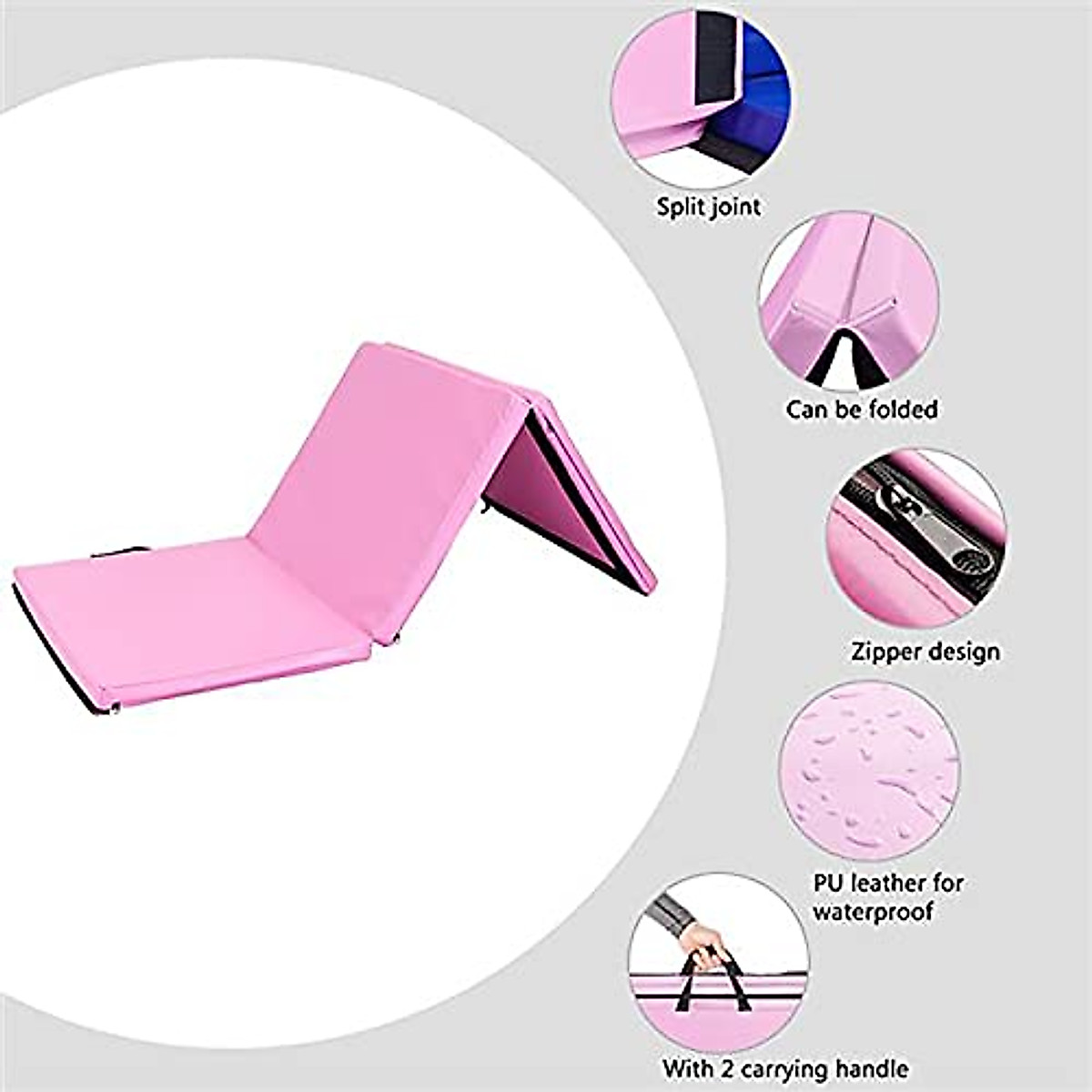 Pink Yoga Mat, Folding Yoga Mat Pilates Stretching Home Gym Workout Exercise Mat for All Types of Yoga, 55"x24"x1.2"